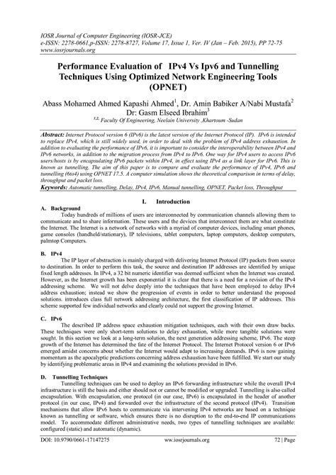 Performance Evaluation Of Ipv4 Vs Ipv6 And Tunnelling Techniques Using