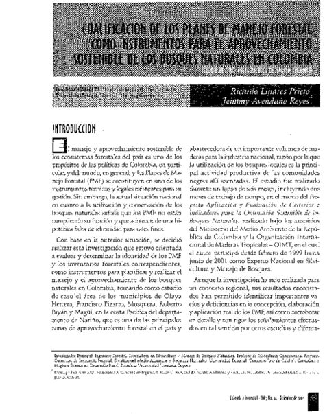 Pdf Cualificación De Los Planes De Manejo Forestal Como Instrumentos Para El Aprovechamiento