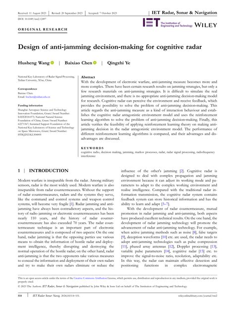 Pdf Design Of Antijamming Decisionmaking For Cognitive Radar