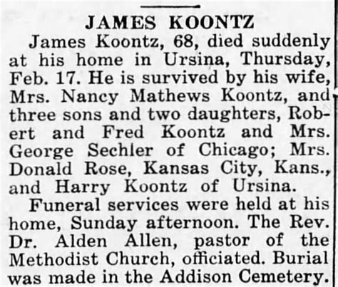 Obituary For James Koontz Aged 68 ™