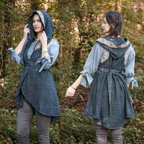 Rhiannon Sleeveless Cardigan Dark Grey Wrap Hooded Wool Cloak Viking