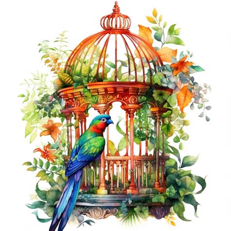 Premium Ai Image There Is A Bird Sitting In A Birdcage With Flowers