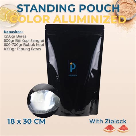 Jual Standing Pouch Aluminium Foil Hitam 18 X 30cm With Ziplock