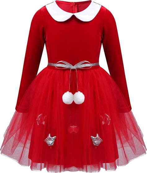 Ranrann Enfant Fille Robe Noël Manche Longue Tutu Tulle Velours Costume