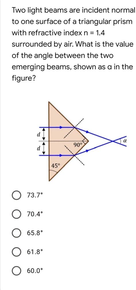 Solved Two Light Beams Are Incident Norma To One Surface Of A Triangular Prism With Refractive