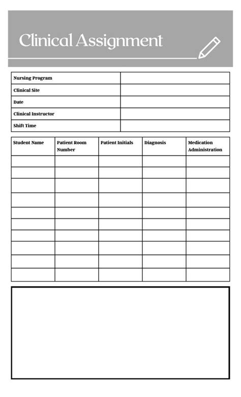 Student Nurse Clinical Assignment Sheet Printable Etsy