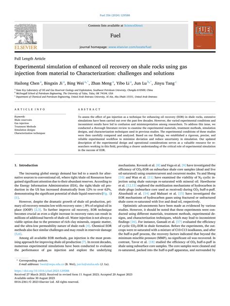 Pdf Experimental Simulation Of Enhanced Oil Recovery On Shale Rocks Using Gas Injection From