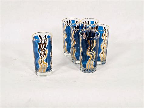 Mid Century Gold Rimmed Highball Glasses Set Of 6 Etsy