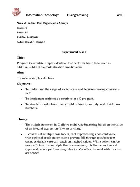 Experiment 1 Pdf Computer Science Computing