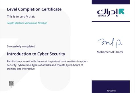 Moath Al Rbabah On Linkedin Today I Finished The Introduction To Cyber Security Cource By