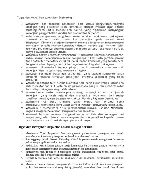 Tugas Dan Kewajiban Supervisor Enginering Pdf