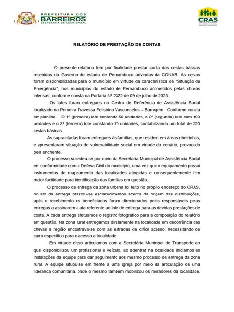 Relatório De Prestação De Contas Pdf