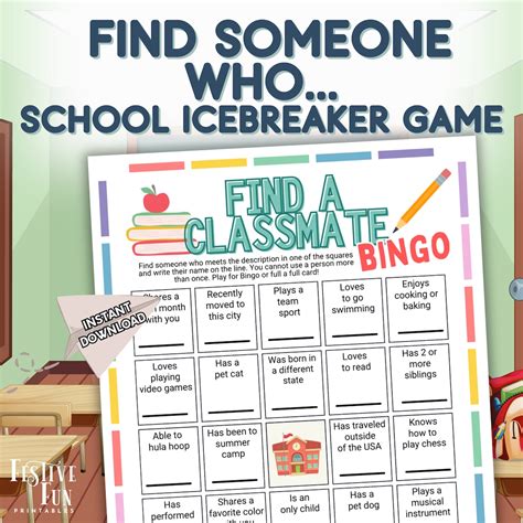 Back To School Classmate Bingo Game First Day Of School Icebreaker Conversation Starters Find