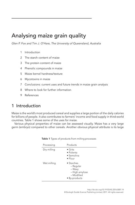Pdf Analysing Maize Grain Quality