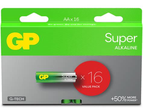 GP Super Alkaline Battery Size AA 15A LR6 1 5V 16 Pack Inet Se