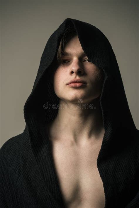 Morning Concept Man In Bath Gown Under Hood Morning Morning Routine