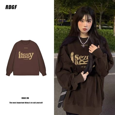 Rdgf Maillard Brown Pullover Women American Style Fashion Oversize Long