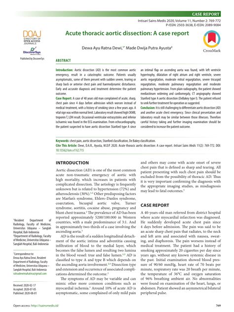 Pdf Acute Thoracic Aortic Dissection A Case Report