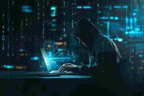 Premium Photo Hooded Hacker Typing On A Laptop In Dark Room At Night
