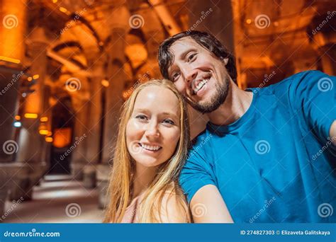 Happy Couple Enjoying Beautiful Cistern In Istanbul Cistern Underground Water Reservoir Build