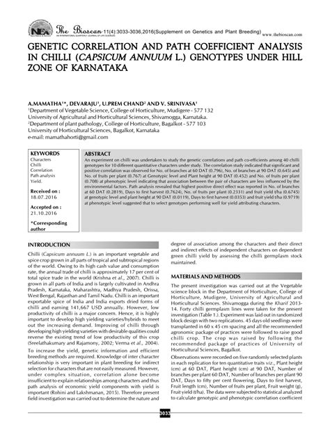Pdf Genetic Correlation And Path Coefficient Analysis In Chilli Capsicum Annuum L Genotypes