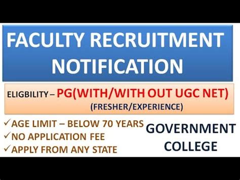 With Only Pg Apply Faculty Recruitment Notification In Govt College Pg Ugc Net Sarkari