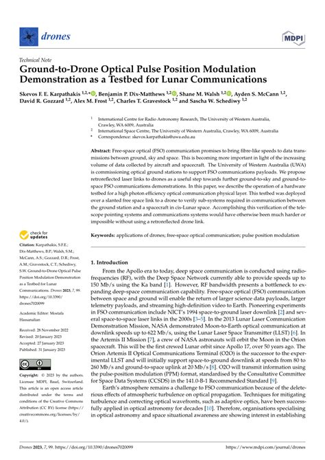 Pdf Ground To Drone Optical Pulse Position Modulation Demonstration As A Testbed For Lunar