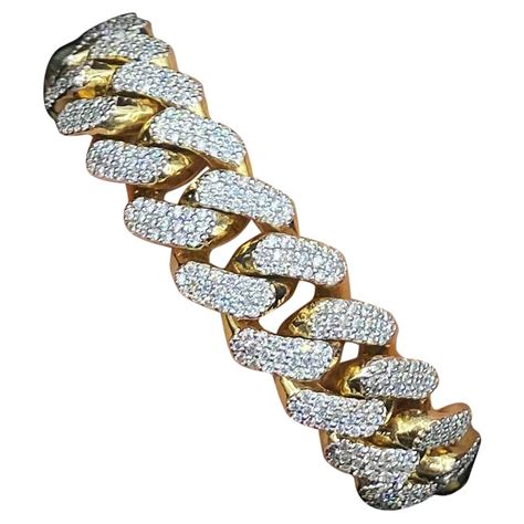 14k Yellow Gold Fashion Cuban Diamond Bracelet For Sale At 1stdibs