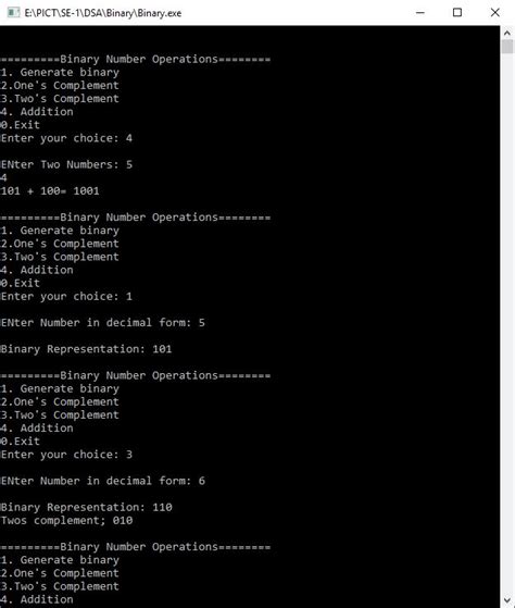 Program To Calculate 1s 2s Complement And Addition Of Binary Numbers