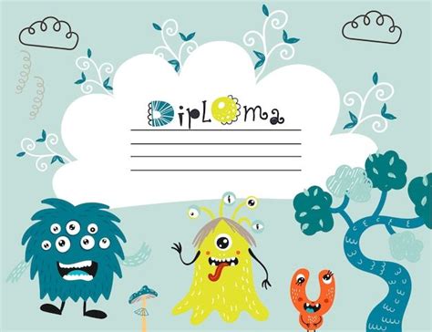 Modèle De Diplôme Avec Des Monstres Mignons Vecteur Premium