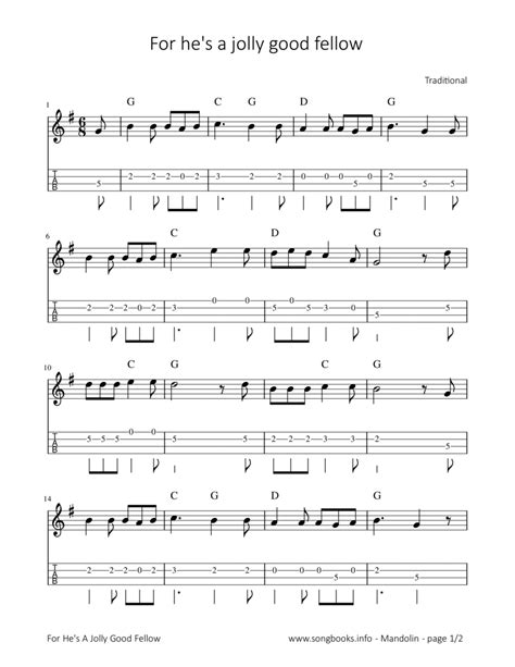 For Hes A Jolly Good Fellow By Traditional Mandolin Digital Sheet
