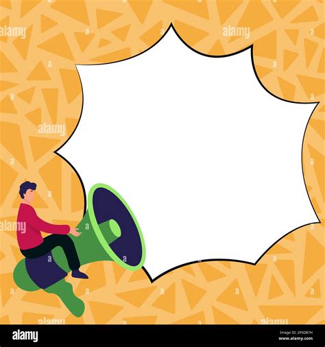 Man Sitting On Megaphone Empty Dialog Bubble For Brand New Information
