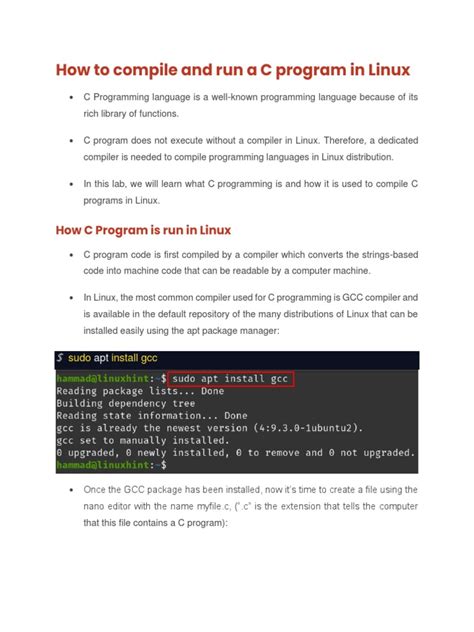 how to compile and run a c program in linux pdf programming