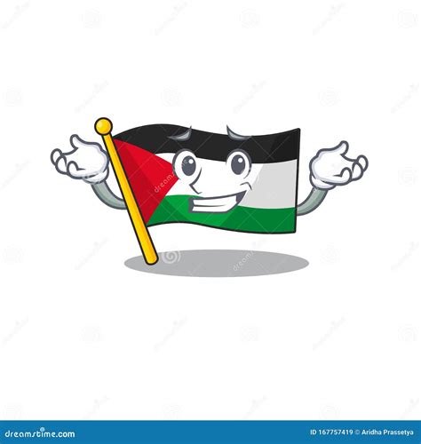 Cute And Cool Grinning Flag Palestine Scroll Mascot Cartoon Style Stock