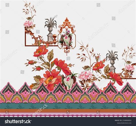 Border Design Mugal Pattern Ornament Style Stock Illustration