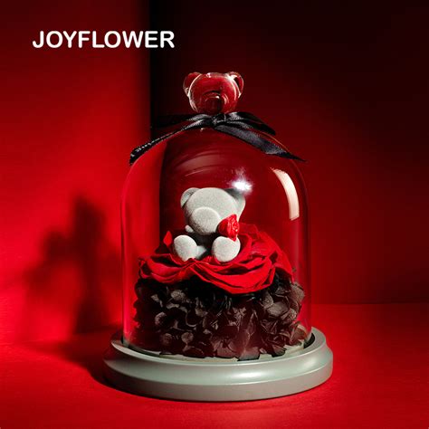 Joyflower玫瑰小熊永生干花束情人节新婚礼物生日礼盒送女生朋友虎窝淘