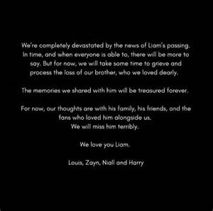 Read One Directions Joint Statement After Liam Paynes Death