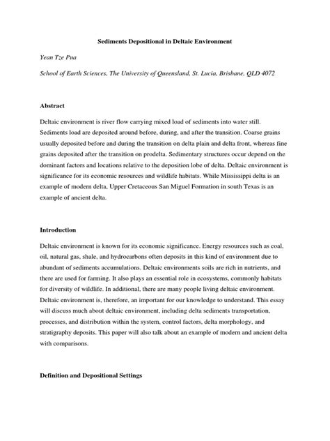 Sediments Depositional In Deltaic Environment Pdf River Delta