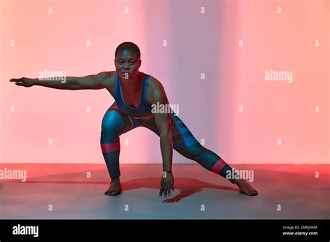 Body Positivity And Sport Smiling Curvy Black Woman In Sportswear Free
