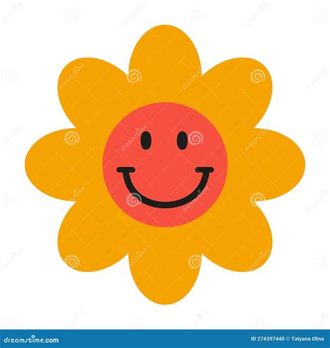 Funny Groovy Flower With Emoji Stock Vector Illustration Of Daisy