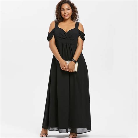 Wipalo Plus Size Womens Elegant Evening Party Cold Shoulder High Waist Maxi Dresses Sweetheart