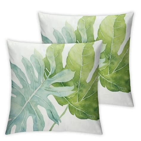 Onetech Green Tropical Leaves Throw Pillow Covers Set Of 2 Decorative