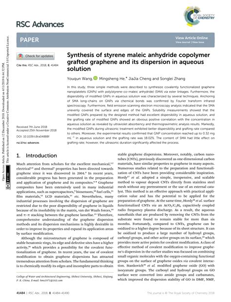 PDF Synthesis Of Styrene Maleic Anhydride Copolymer Grafted Graphene