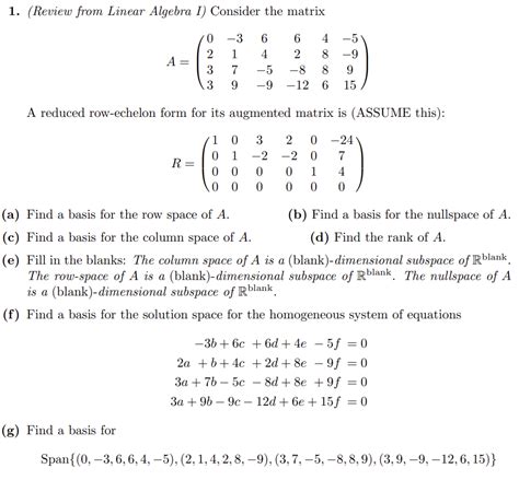 Solved 1 Review From Linear Algebra I Consider The Matrix Chegg