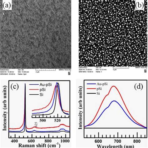 Sem Image Of A Psi B Au Psi And C Raman D Pl Spectra Of