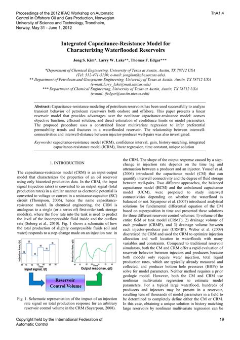 Pdf Integrated Capacitance Resistance Model For Characterizing Waterflooded Reservoirs