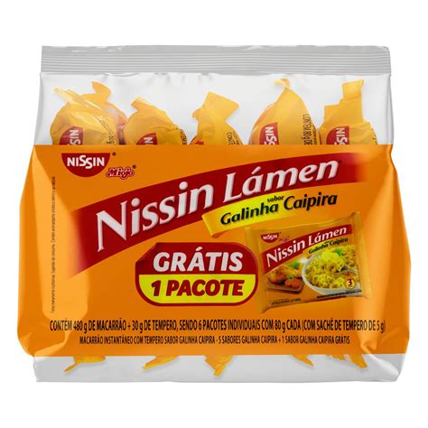 Pack Macarrão Instantâneo Galinha Caipira Nissin Miojo Lámen 510g 6