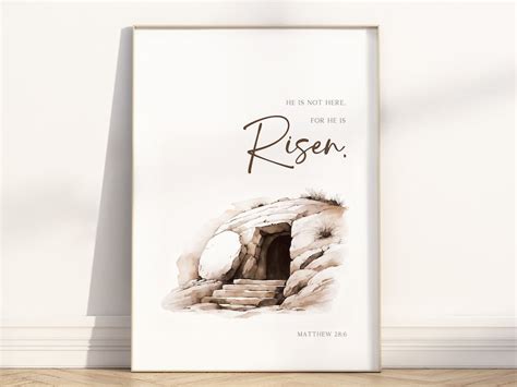 Jesus Empty Tomb Bible Verse Wall Art Printable Christian Religious He Is Risen Sign Easter