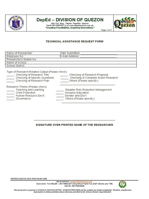 Deped Division Of Quezon Technical Assistance Request Form Pdf