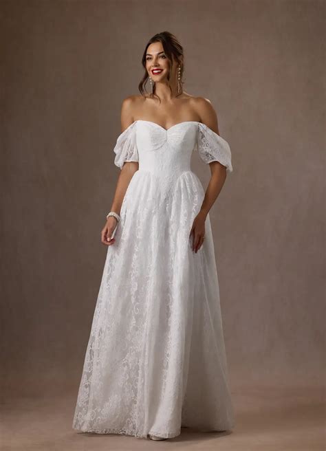 Azazie Britt Diamond White A Line Sweetheart Neckline Lace Dress Ready